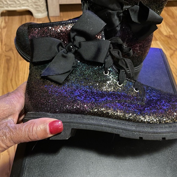 Justice | Shoes | Black Purple And Green Iridescent Glitter Combat Boot ...